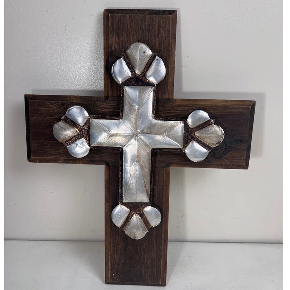 Wall Decor | Wood Wall Cross Silver Accent Religious Decor Rustic Home ...
